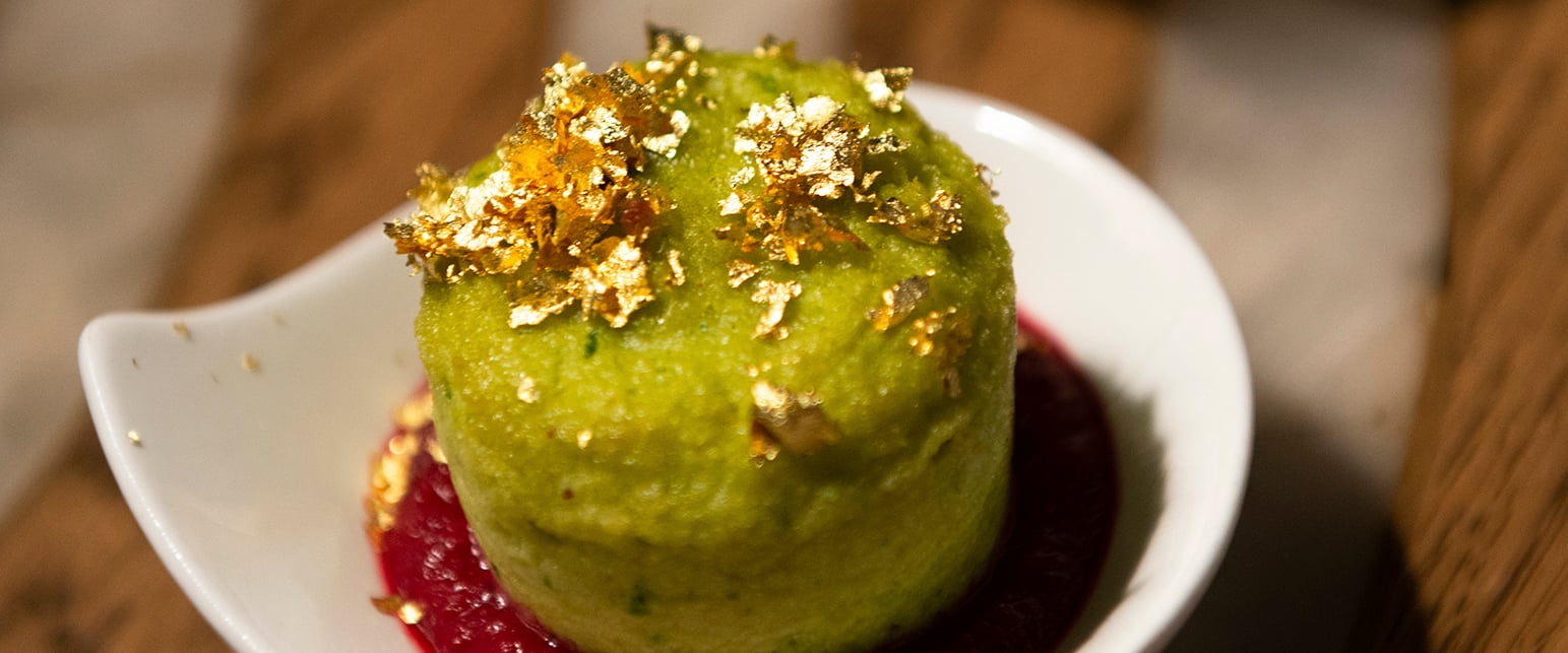 Spinach Flan with edible gold recipe | Gold Chef Manetti
